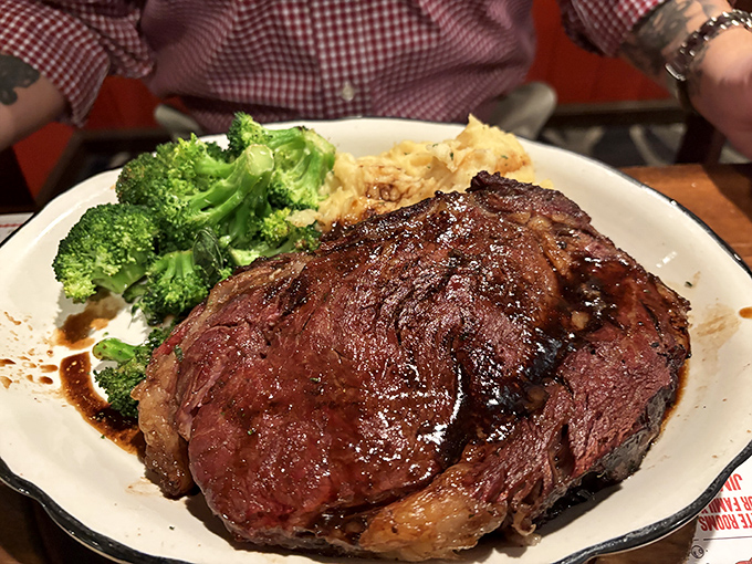Behold the prime rib in its natural habitat&mdash;perfectly pink, surrounded by vibrant broccoli and potatoes. Meat this photogenic deserves its own Instagram account.