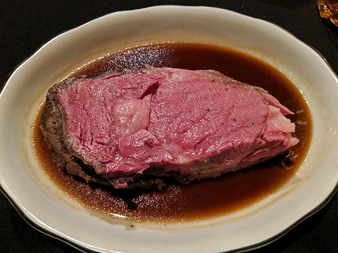 Prime rib so perfectly pink it could make a vegetarian weep. Swimming in au jus that deserves its own swimming pool&mdash;I'd dive right in.