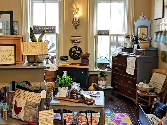 Vintage vignettes that make your Pinterest boards look like amateur hour. This cozy corner could convince even minimalists to embrace the "more is more" philosophy.