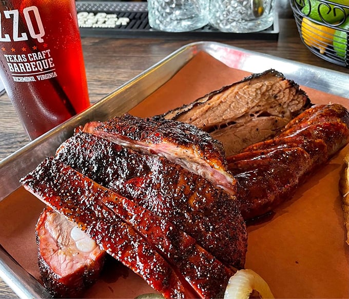 Behold the holy trinity of Texas barbecue. That bark on the brisket isn't just a crust&mdash;it's edible evidence of patience and expertise.