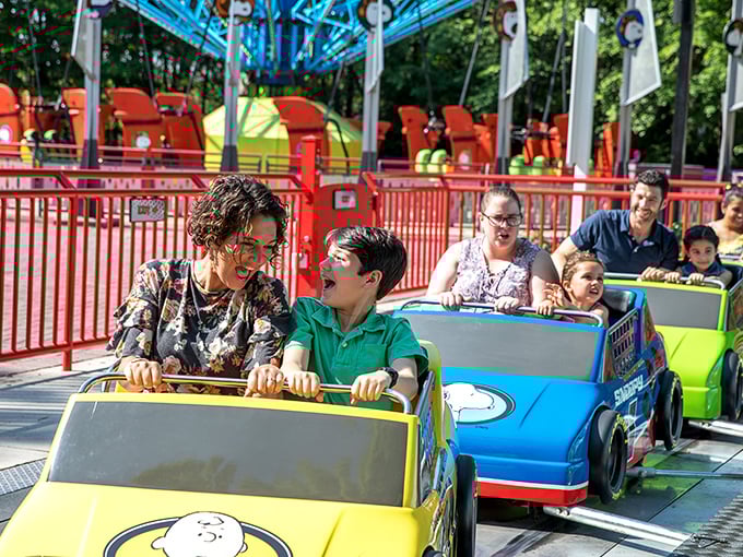 Joy in motion: The Snoopy-themed rides prove that happiness doesn't require triple loops or stomach-dropping plunges&mdash;just pure, simple fun.