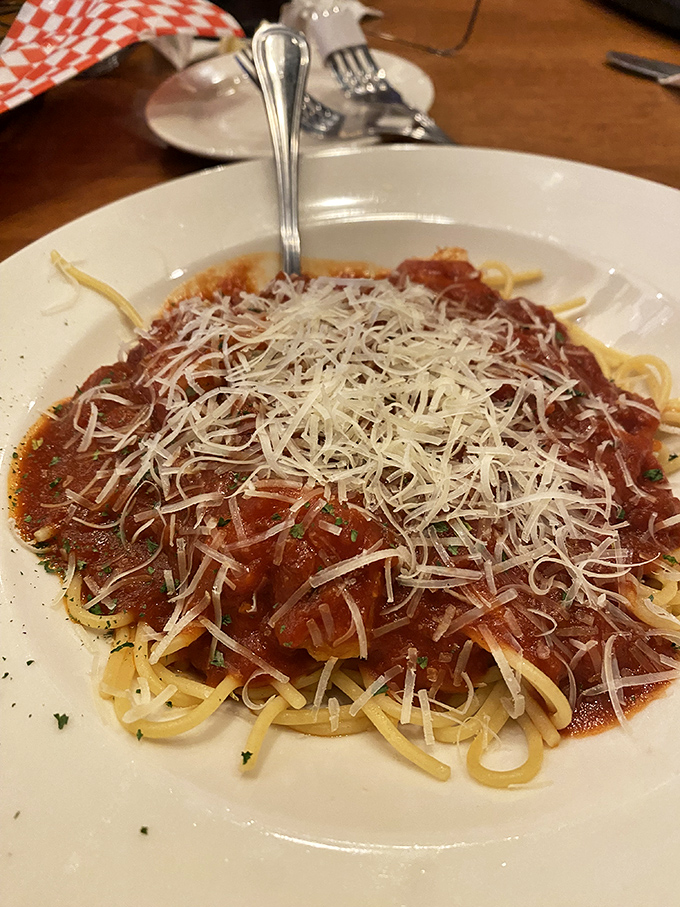 Spaghetti perfection doesn't happen by accident. This mountain of pasta, sauce, and parmesan is what dinner dreams are made of.
