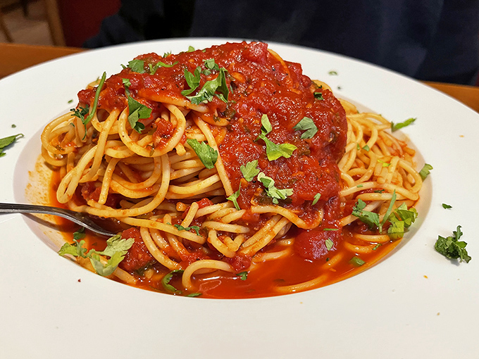 Spaghetti that doesn't need to show off&mdash;just perfectly cooked pasta swimming in a vibrant sauce that whispers, "This is how it's done."
