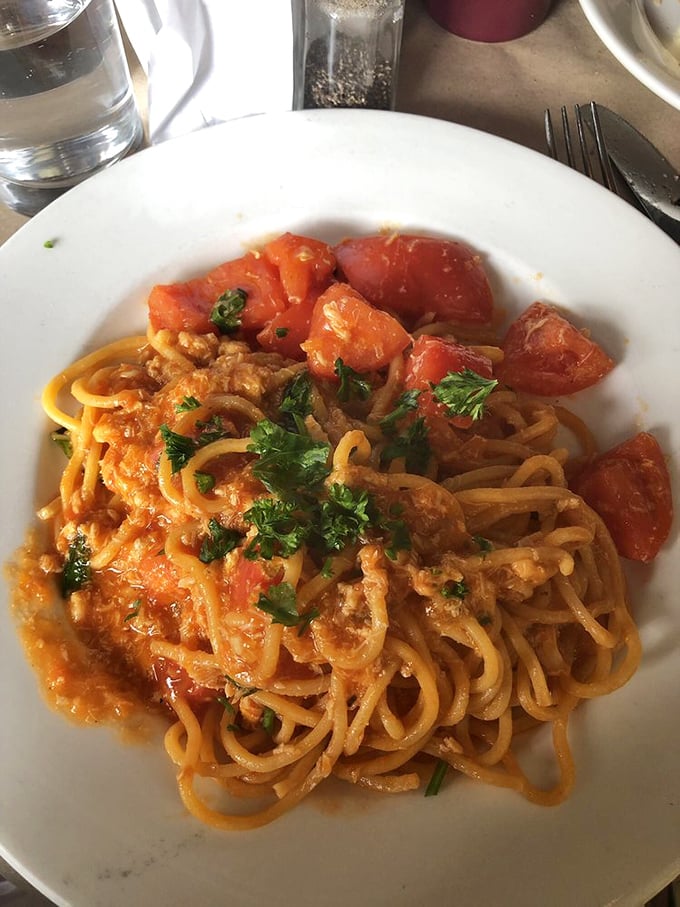 Spaghetti that doesn't need a passport to transport you to coastal Italy&mdash;fresh tomatoes and crabmeat playing together like they've been friends forever.