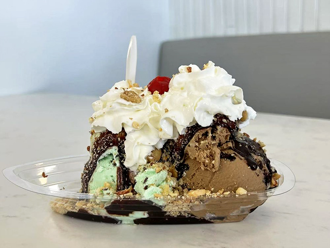 This isn't just a sundae&mdash;it's an architectural marvel of whipped cream, hot fudge, and cherries that would make Frank Gehry jealous. 