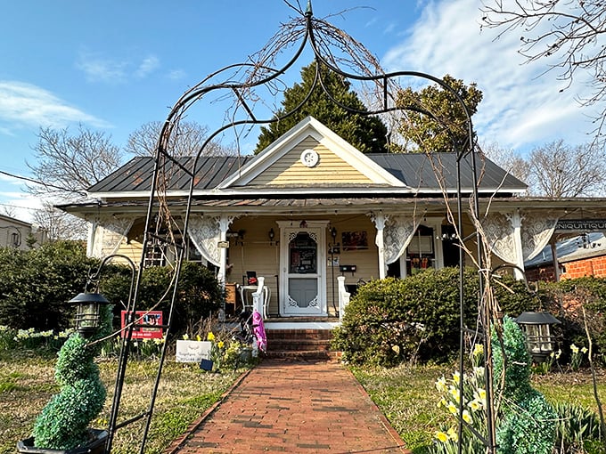 Uniquitiques' charming cottage exterior hints at the wonderland of vintage finds inside, where that perfect conversation piece is just waiting to be discovered.