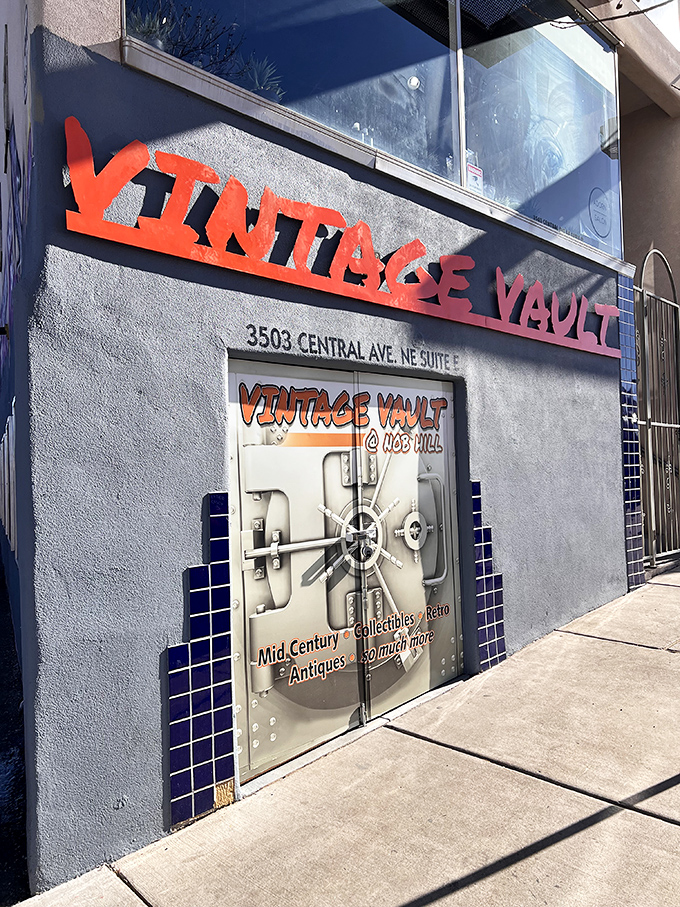 The Vintage Vault's bank-inspired facade isn't subtle&mdash;they're literally telling you they've locked up the good stuff inside.
