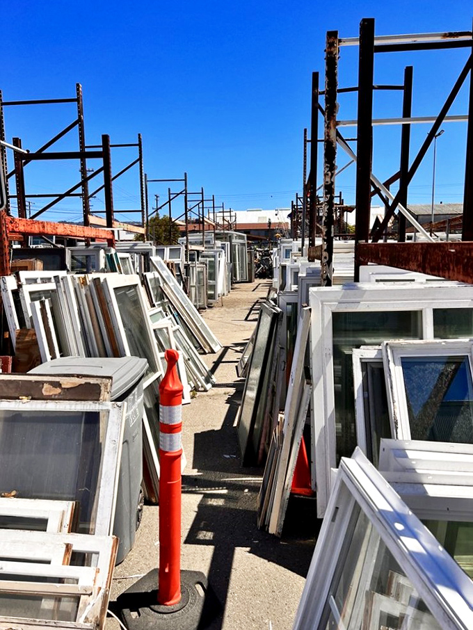 Window shopping takes on literal meaning in this salvage yard symphony. Each frame offers a different view into history.