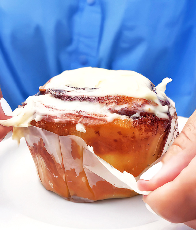 Behold, the crown jewel of breakfast indulgence! This cinnamon roll isn't just a pastry&mdash;it's an event, complete with icing that cascades like a sweet waterfall.