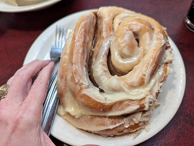 Behold the crown jewel&mdash;a cinnamon roll so magnificent it deserves its own ZIP code. This spiral of joy has converted more skeptics than a Sunday revival.