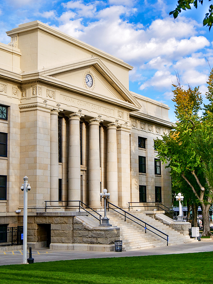 Prescott's courthouse stands proudly like the community's distinguished grandfather – stately, dignified, and watching over everything with quiet authority.