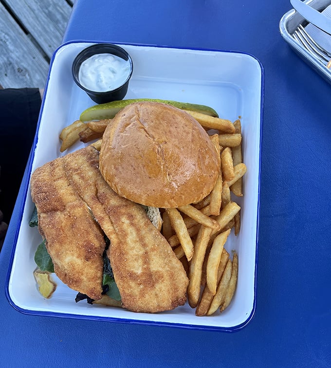 The star of the show in all its golden glory. This fish sandwich doesn't need fancy frills&mdash;it knows exactly how good it is.