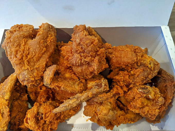 Golden-armored chicken pieces stacked like delicious treasure. If Midas was a fry cook, this is what he'd create &ndash; crunchy, glorious, worth-its-weight-in-gold goodness.