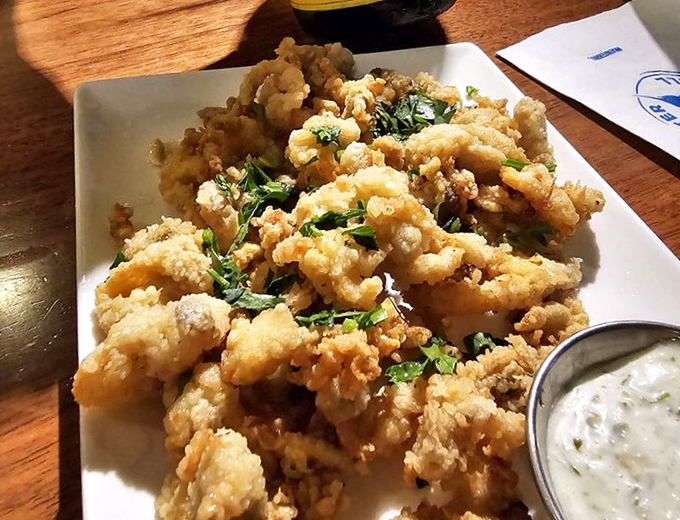 Golden, crispy perfection that would make New Englanders weep with joy. These fried clams are worth crossing state lines for.