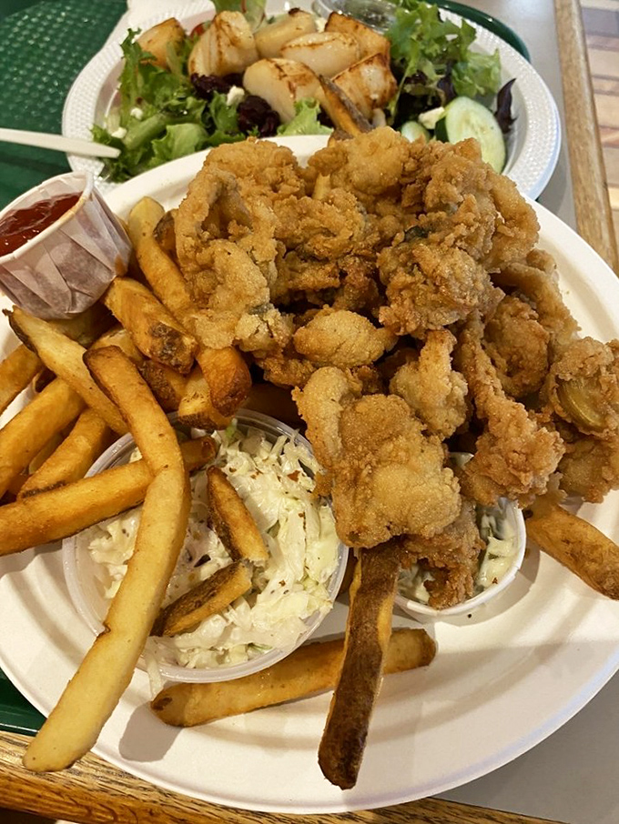 Golden-fried whole belly clams that make time stand still – crispy exterior giving way to that sweet, briny treasure that's worth every mile of the journey.