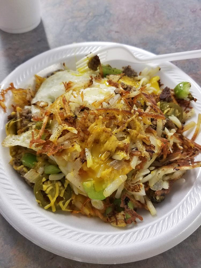Loaded hash browns that make resistance futile. Crispy potatoes mingling with melted cheese and jalape&ntilde;os create a breakfast masterpiece worth traveling for.