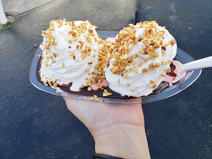 Two scoops of vanilla perfection crowned with crunchy toppings&mdash;proof that sometimes the simplest pleasures deliver the most profound joy.
