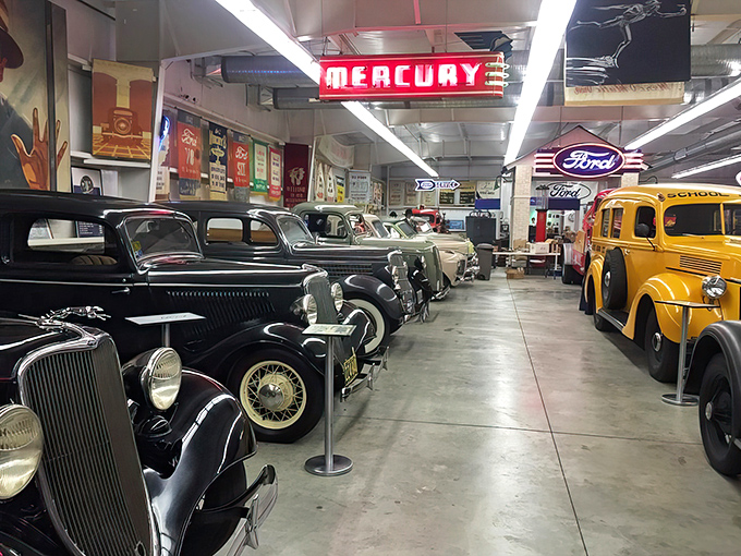 Row after row of meticulously preserved history, where each headlight seems to wink at you with stories from America's golden age of motoring.