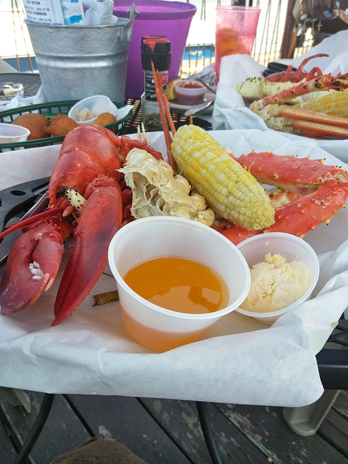Maine lobster meets Ohio appetite – this platter with drawn butter and corn on the cob is what vacation memories are made of.