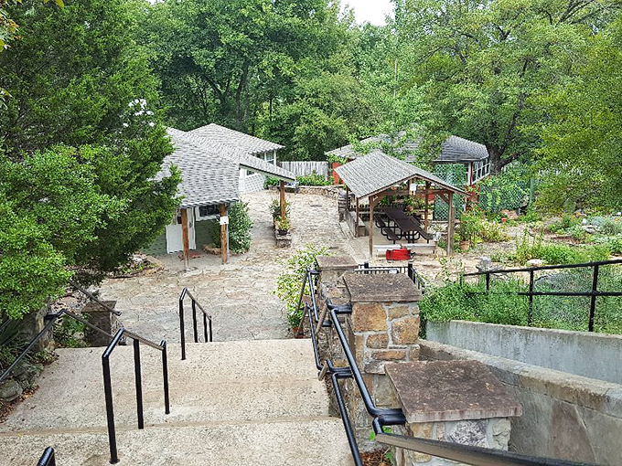 Stone pathways leading to discoveries &ndash; the Ozark Folk Center's terraced gardens offer a peaceful descent into Arkansas's cultural heartland.
