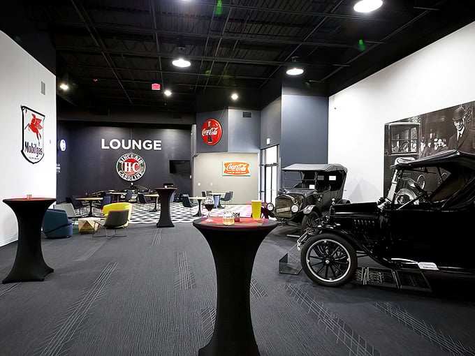 Where yesterday meets today &ndash; meticulously restored classics line up against a nostalgic service station mural that'll transport you back decades.