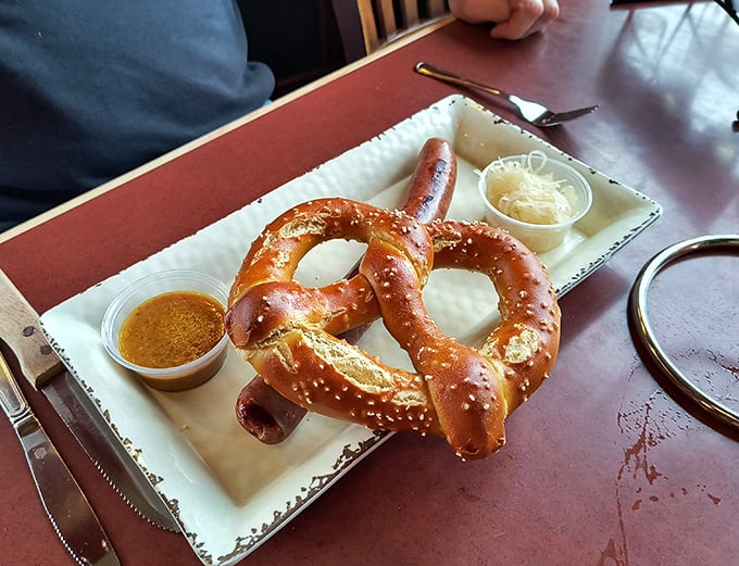This pretzel isn't just a snack, it's an event&mdash;golden, twisted perfection with dipping sauces that make you question why pretzels ever go naked.