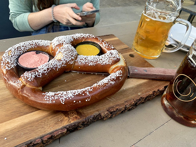 This isn't just a pretzel &ndash; it's edible architecture, a golden-brown masterpiece that demands to be photographed before it's devoured.