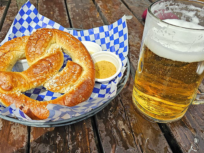 That perfect pretzel moment: golden-brown, salt-kissed dough paired with an amber beer. Some relationships are just meant to be.