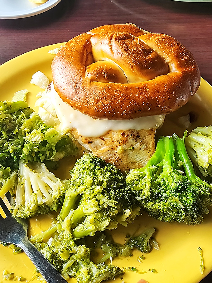 This isn't just chicken with a pretzel hat &ndash; it's a perfectly balanced plate where even the broccoli seems excited to be invited to the party.