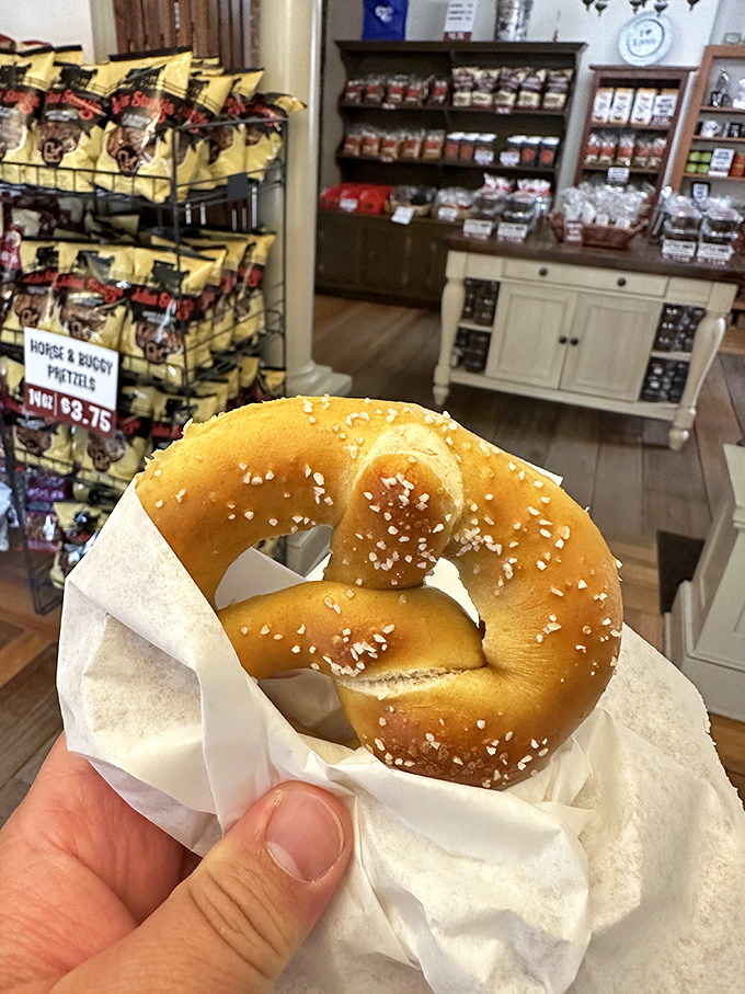 Golden-brown treasures resting on metal racks, these freshly baked pretzels aren't just snacks – they're edible art with a perfect salt-to-dough ratio.