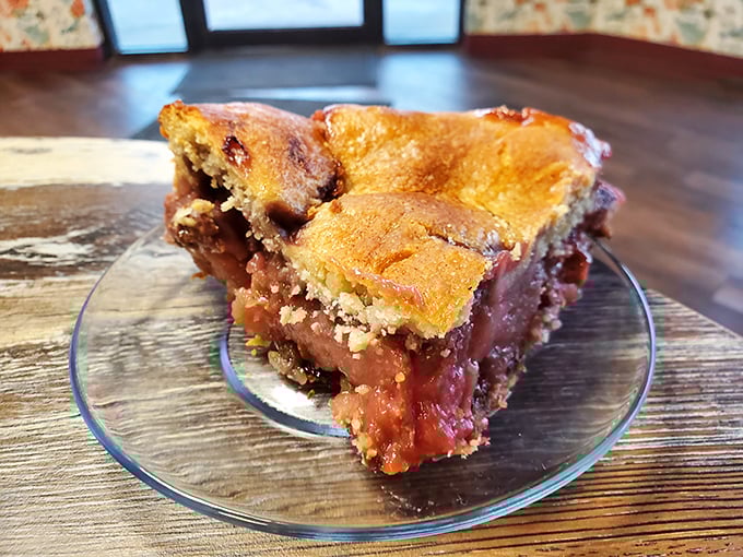 The star of the show: strawberry rhubarb pie with its perfect balance of sweet berries and tangy rhubarb nestled in buttery, flaky crust.