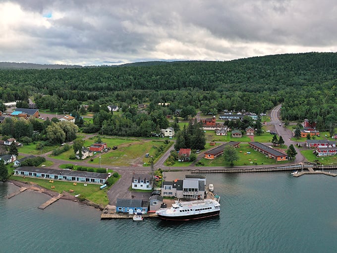 Copper Harbor's aerial view reveals nature's perfect balance of blue water and green forests&mdash;like Earth showing off its best color combination.