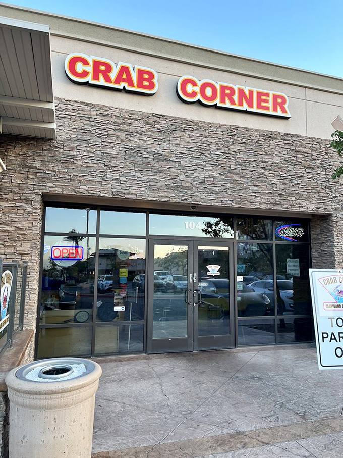 Crab Corner's stone facade hints at the solid seafood experience waiting inside. Maryland meets Nevada in the best possible way!