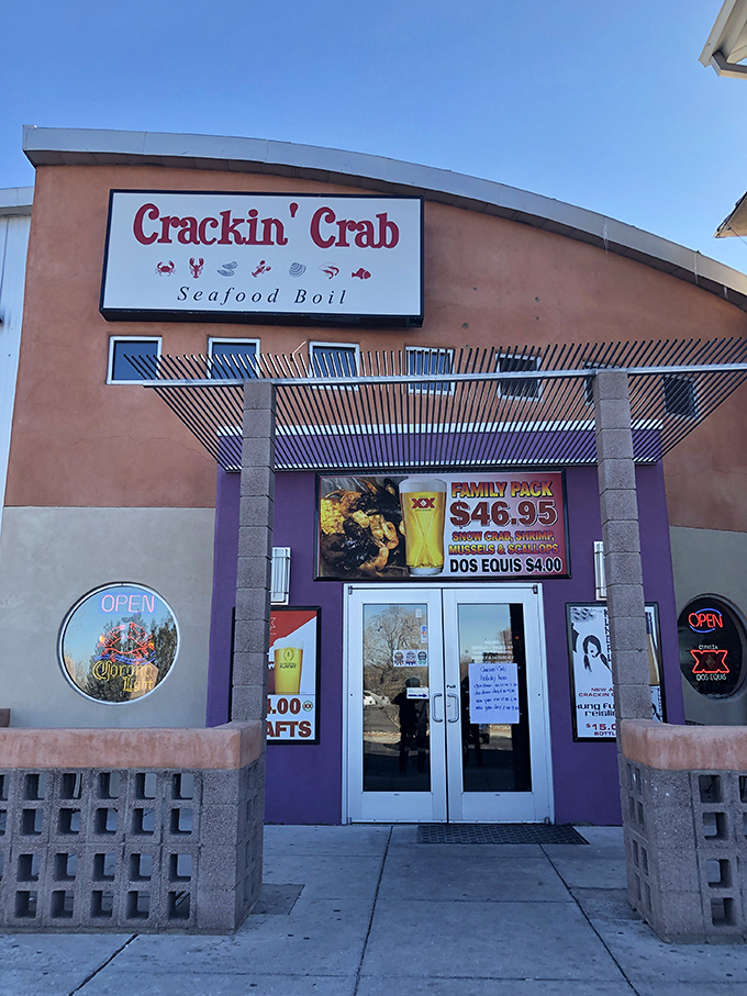Crackin' Crab's industrial-cool exterior houses seafood boil magic. Modern outside, deliciously messy inside! 