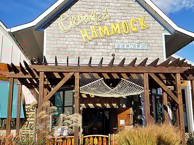 Crooked Hammock Brewery announces itself with rustic charm&mdash;the perfect spot to swing into relaxation with a craft beer in hand.
