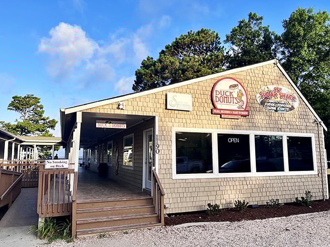 Duck Donuts' coastal charm matches its beachy surroundings. The shingled exterior houses made-to-order magic inside.