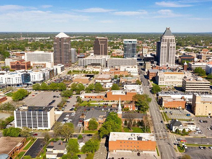 Greensboro's city center combines urban convenience with budget-friendly living. Those tall buildings don't mean tall rent prices for seniors on fixed incomes.