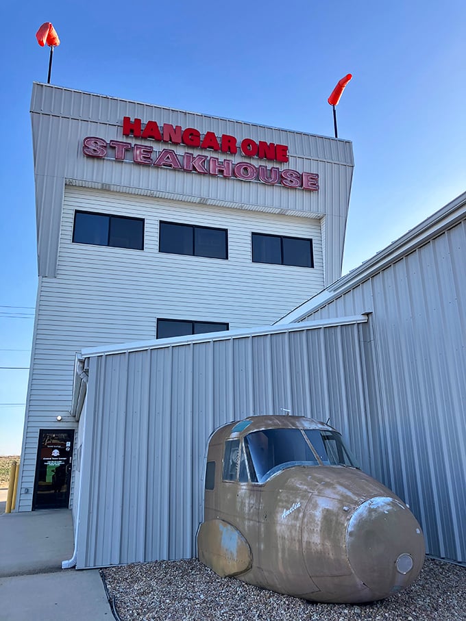 Hangar One Steakhouse takes "dinner with a view" to new heights. That airplane nose isn't just decoration&mdash;it's a promise of aviation adventure!