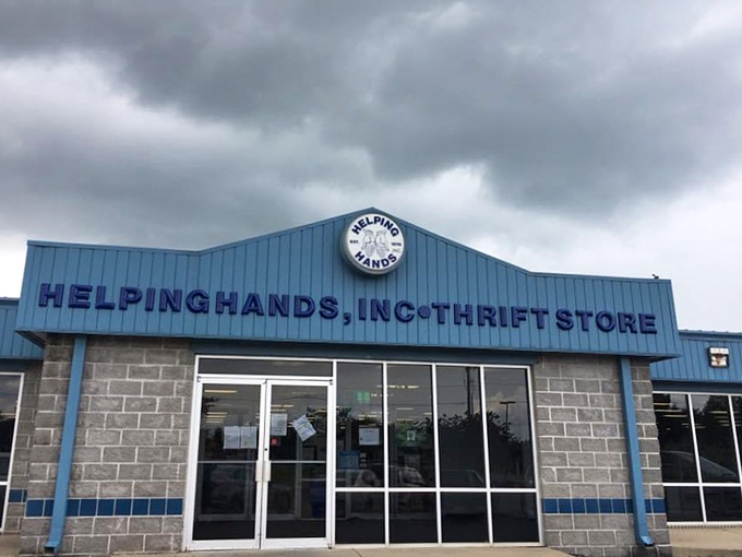 Storm clouds can't dim the bright blue beacon of Helping Hands. This Bentonville gem proves secondhand shopping has a silver&mdash;or rather, azure&mdash;lining.