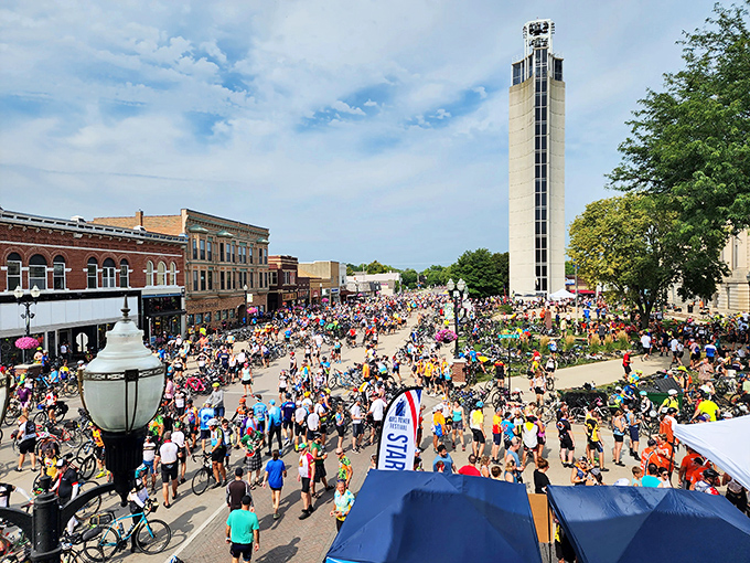 Newton's downtown square buzzes with activity during community events that bring neighbors together.