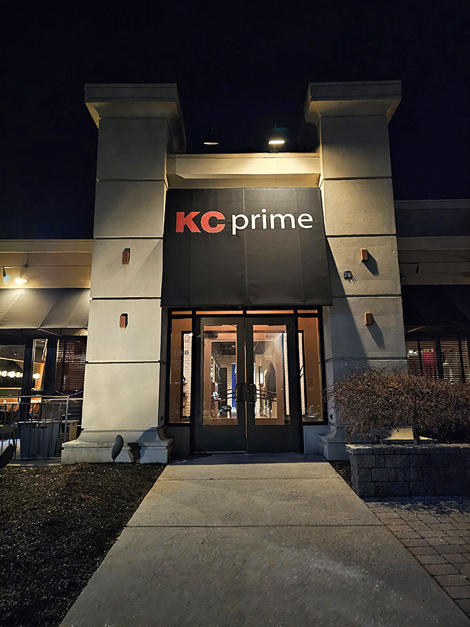 KC Prime's sleek nighttime entrance says "serious steak business happens here." Like a steakhouse wearing a perfectly tailored suit.