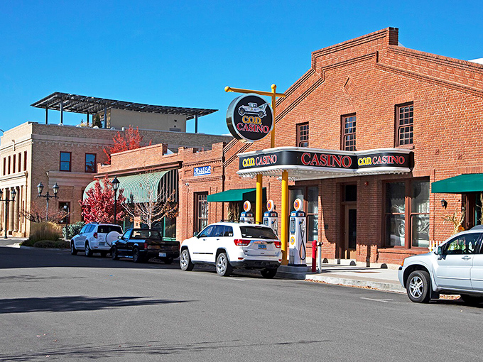 Minden's main drag &ndash; where traffic jams mean stopping to chat with three neighbors on your way to the post office.