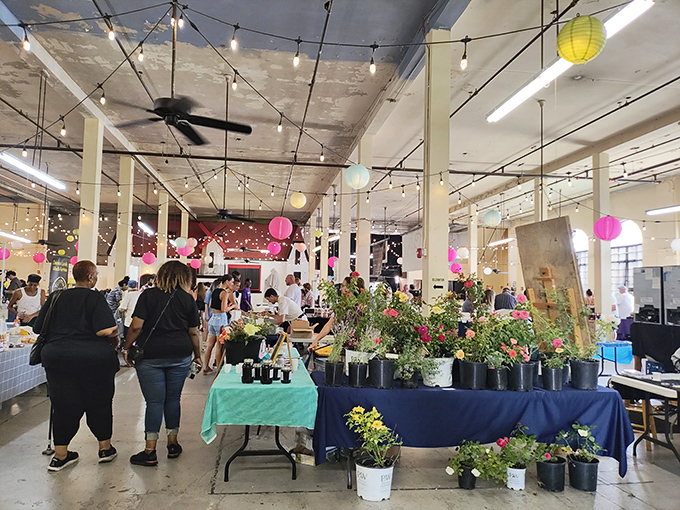 The majestic OKC Farmers Public Market building looks like it belongs in a Spanish coastal town. History and bargains under one roof!