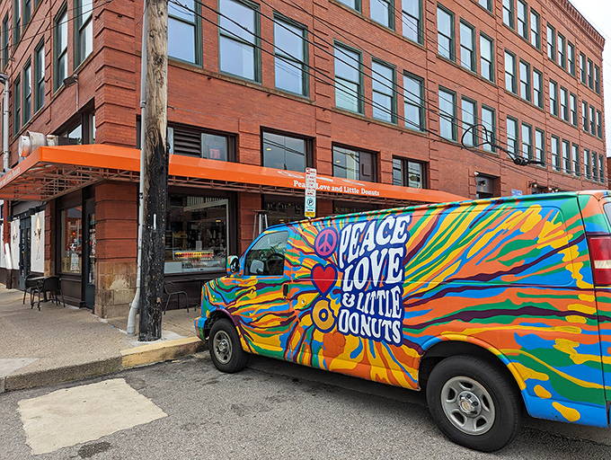 Peace, Love and Little Donuts brings the 60s back with its groovy storefront. Flower power meets flour power!