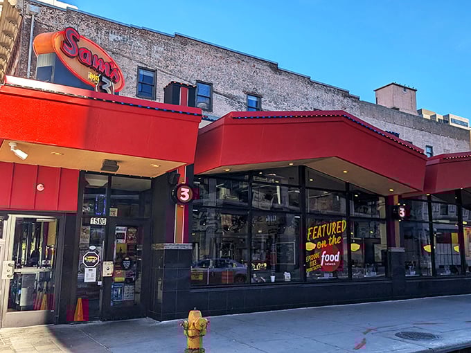 Sam's No. 3 wears its vibrant red awning like a superhero cape &ndash; saving Denver from boring breakfasts one green chili smothered plate at a time.