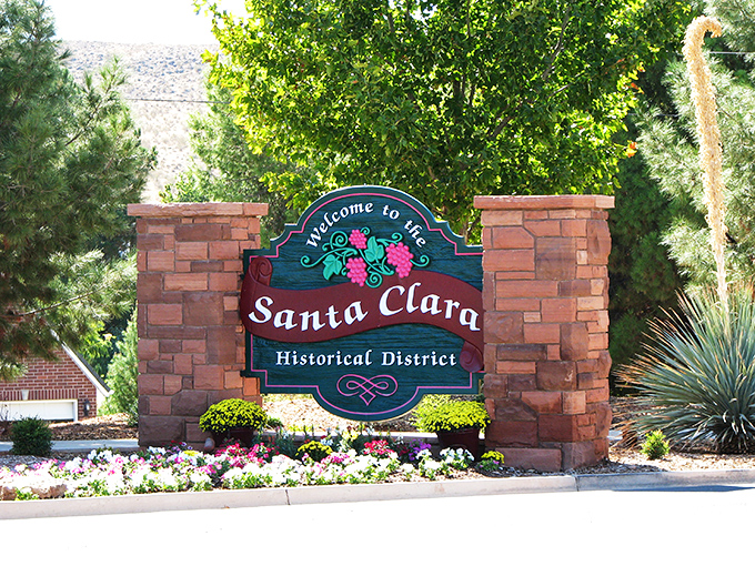 Santa Clara's welcome sign hints at the town's Swiss heritage &ndash; a delightful surprise in Utah's red rock country.