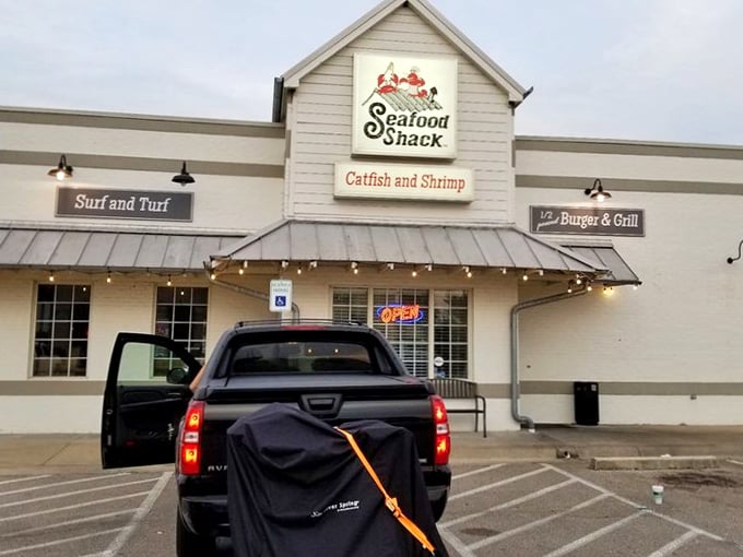 Seafood Shack's straightforward storefront makes a simple promise: enter hungry, leave happy. No fancy frills, just fantastic seafood.
