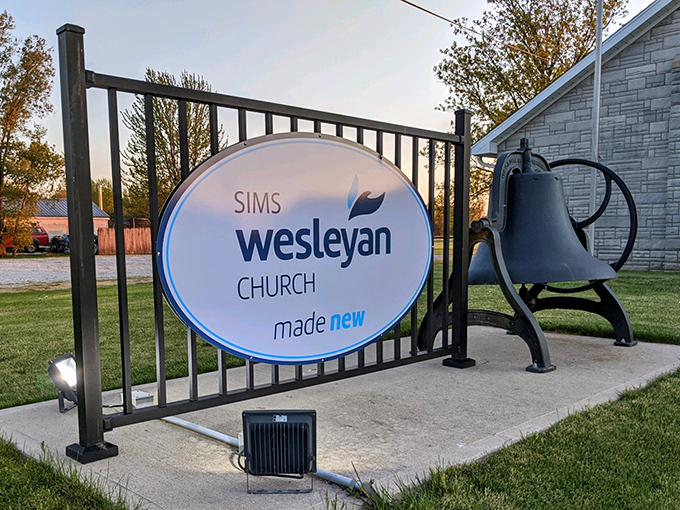 Sims' church sign welcomes all with Midwestern warmth. In a town this size, you're never just a face in the crowd.