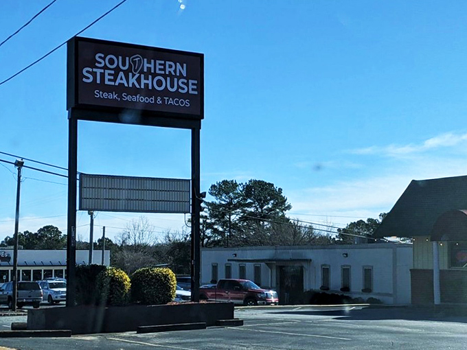 Southern Steakhouse stands tall on reputation alone &ndash; that sign might as well read "Carnivore Paradise Ahead."