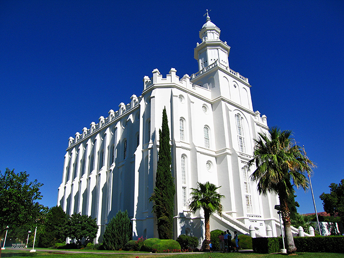 St. George's striking white temple stands like a beacon against the blue desert sky. A peaceful oasis where your retirement dollars stretch further.